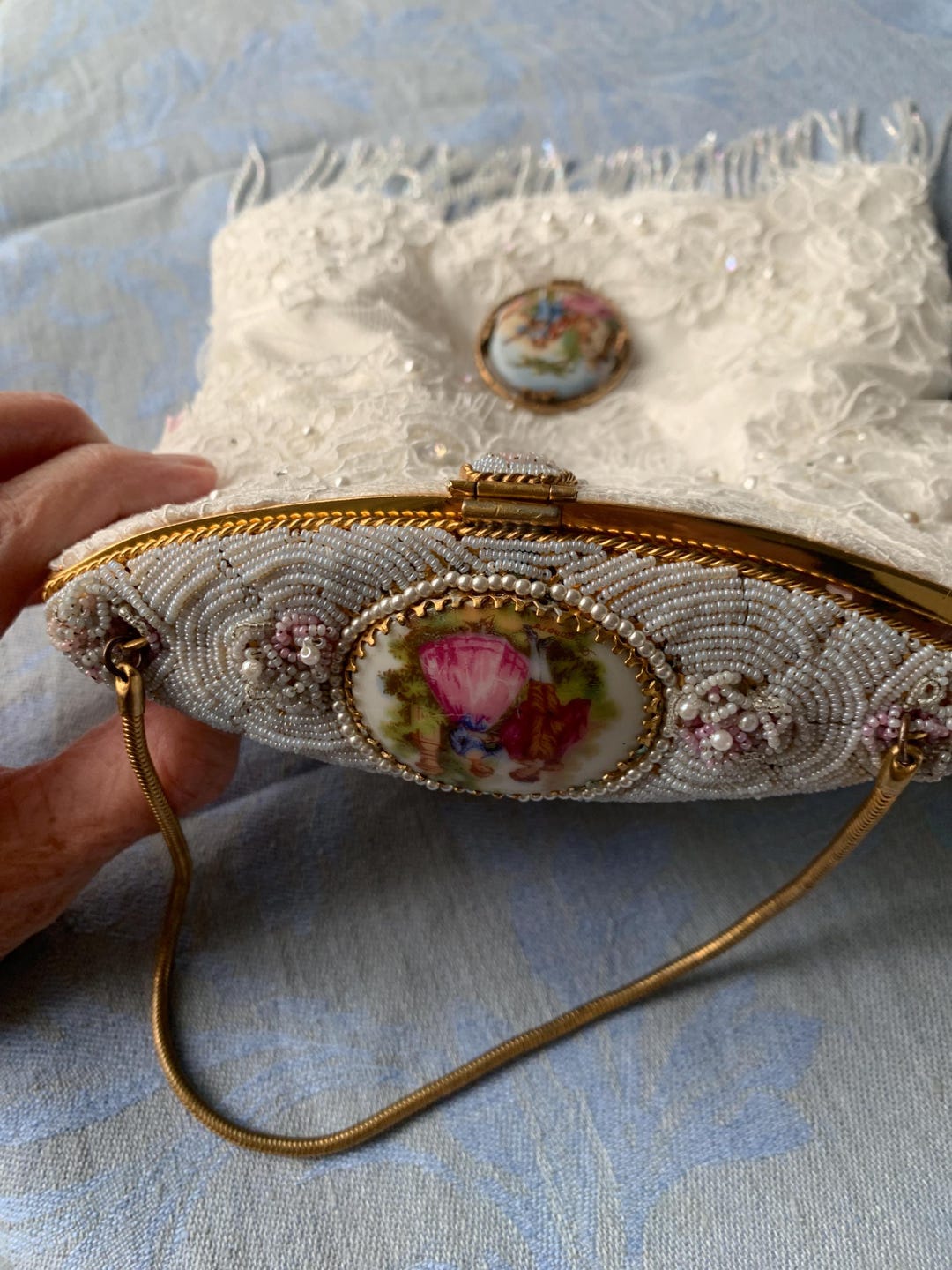 Antique Beaded Purse Frame 1940 With a Stunning Limoges Medallion ...