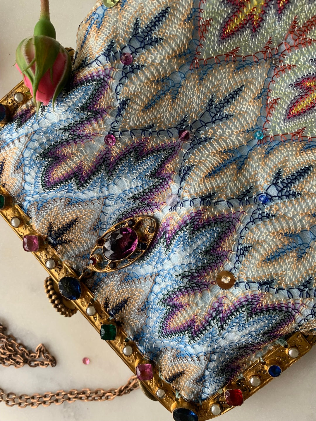 Antique Jewelled Purse Frame Upcycled and Remade in Vintage Woven Silk ...