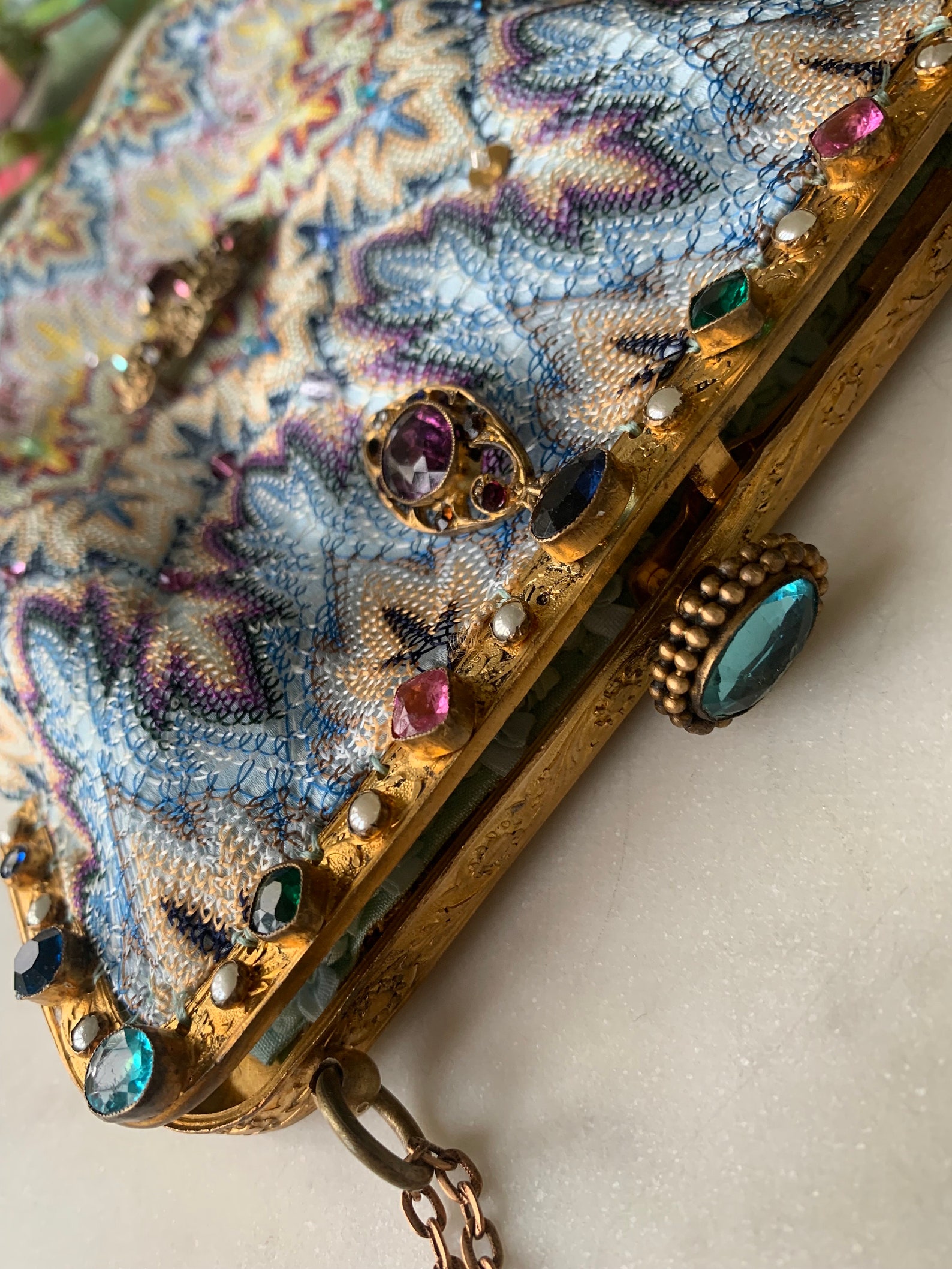 Antique Jewelled Purse Frame Upcycled and Remade in Vintage Woven Silk ...