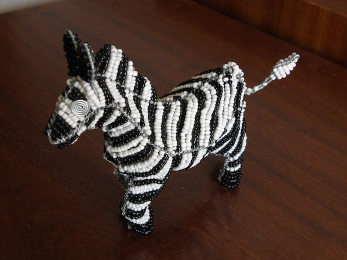 African Beaded Wire Animal Sculpture ZEBRA SMALL White and - Etsy