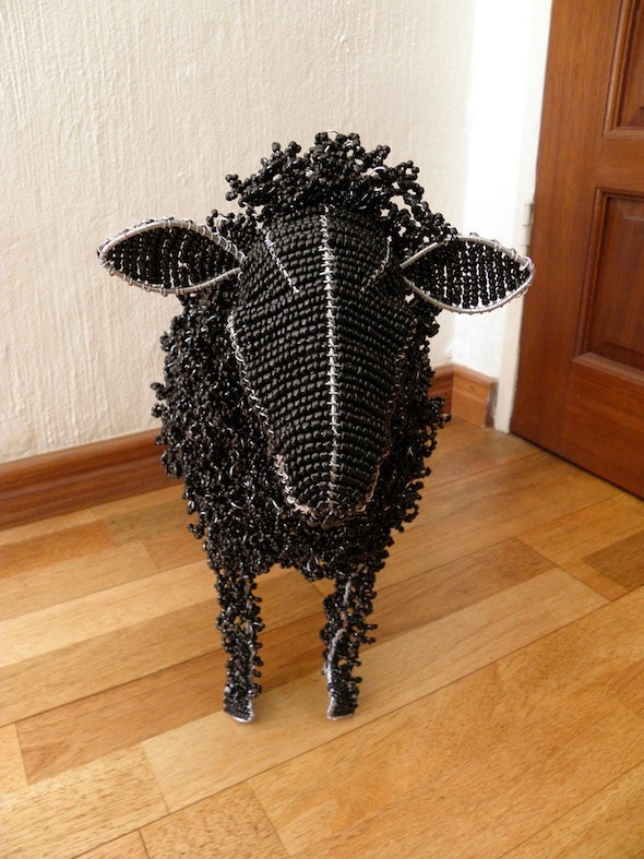 African Beaded Wire Animal Sculpture SHEEP LARGE Black | Etsy