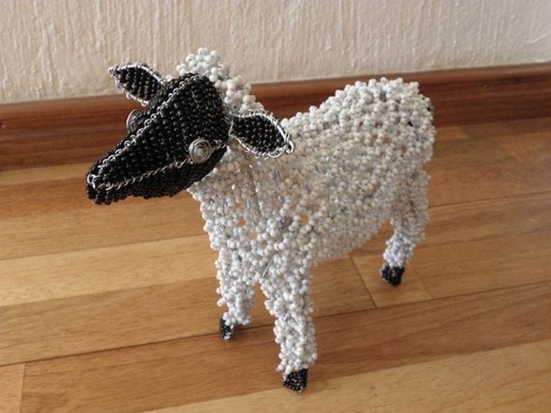 African Beaded Wire Animal Sculpture SHEEP MEDIUM White - Etsy