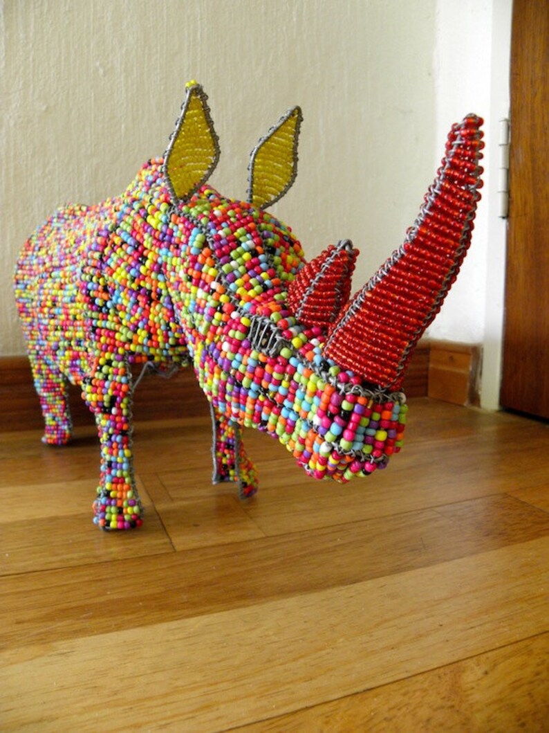 African Beaded Wire Animal Sculpture - RHINO Medium - Multicolor - Etsy