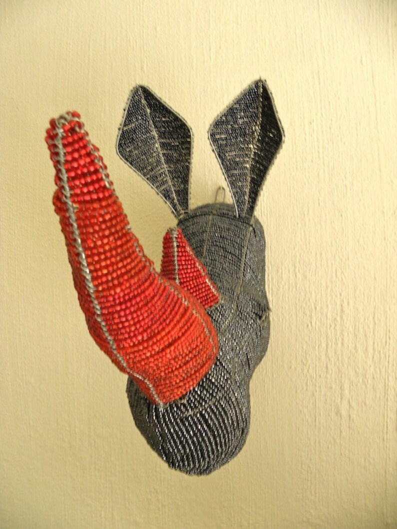 African Beaded Wire Animal Sculpture RHINO Head Grey and - Etsy