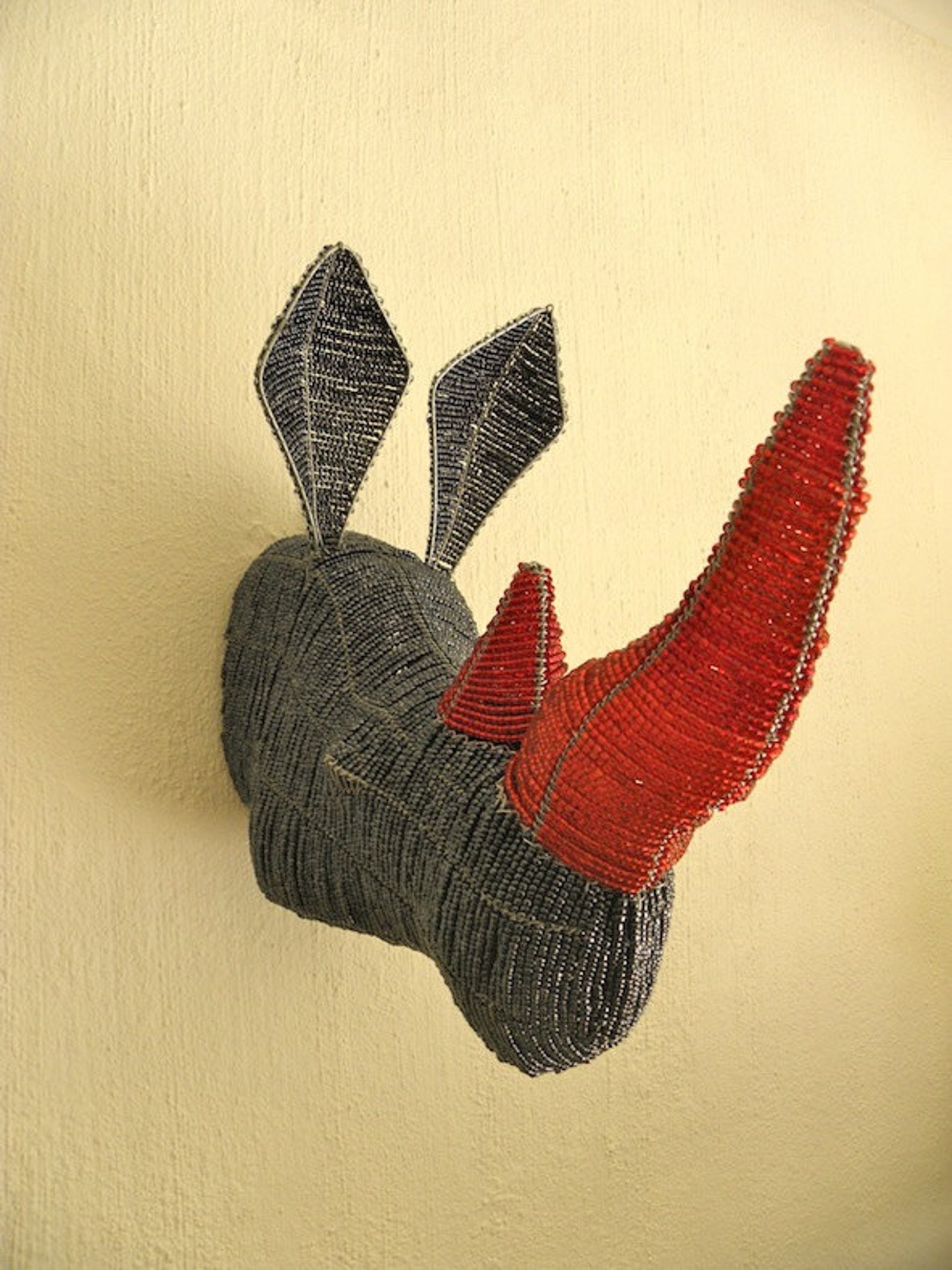 African Beaded Wire Animal Sculpture RHINO Head Grey and - Etsy