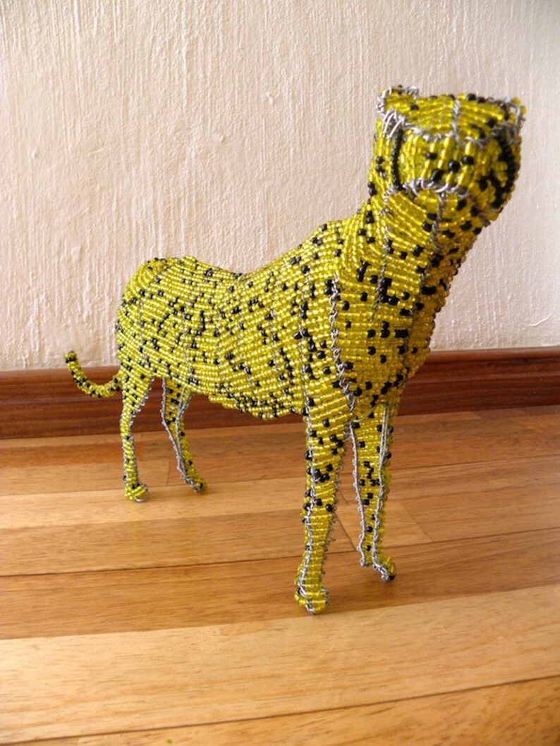 African Beaded Wire Animal Sculpture - CHEETAH Medium - Natural - Etsy