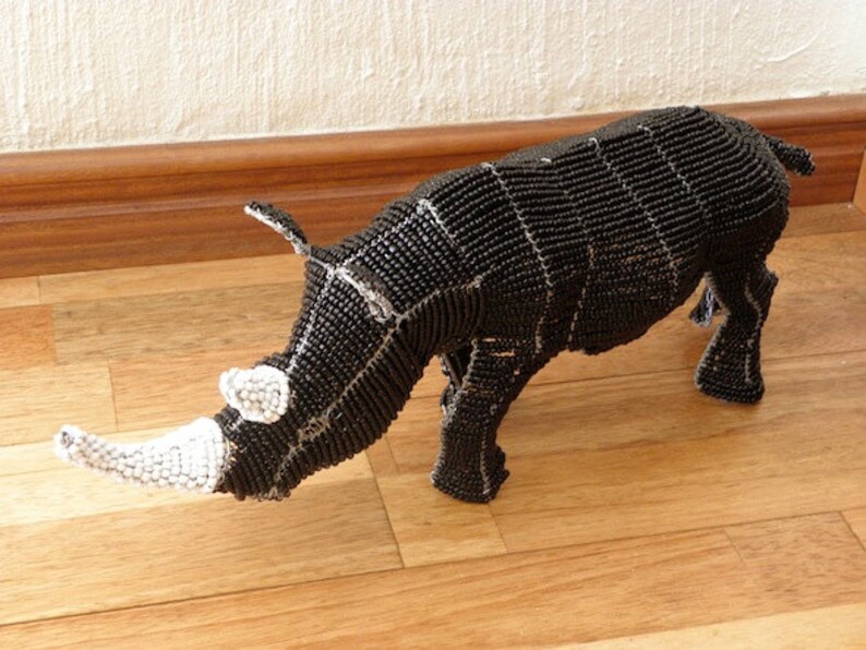 African Beaded Wire Animal Sculpture RHINO Medium Black - Etsy