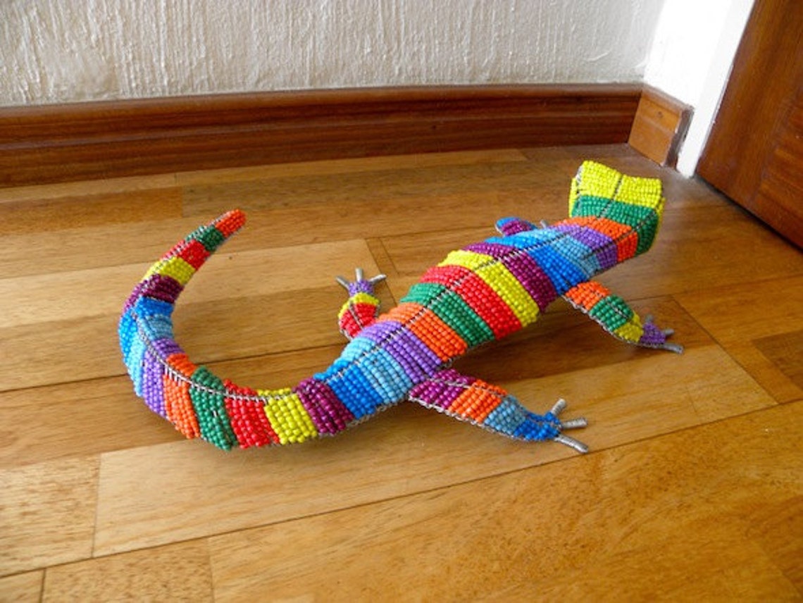 African Beaded Wire Animal Sculpture GECKO Rainbow | Etsy