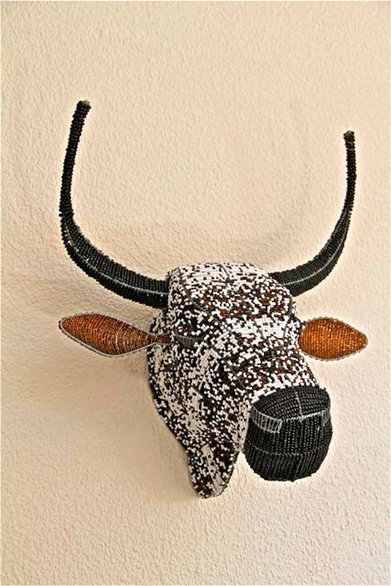 African Beaded Wire Animal Sculpture - COW HEAD - Nguni - Etsy