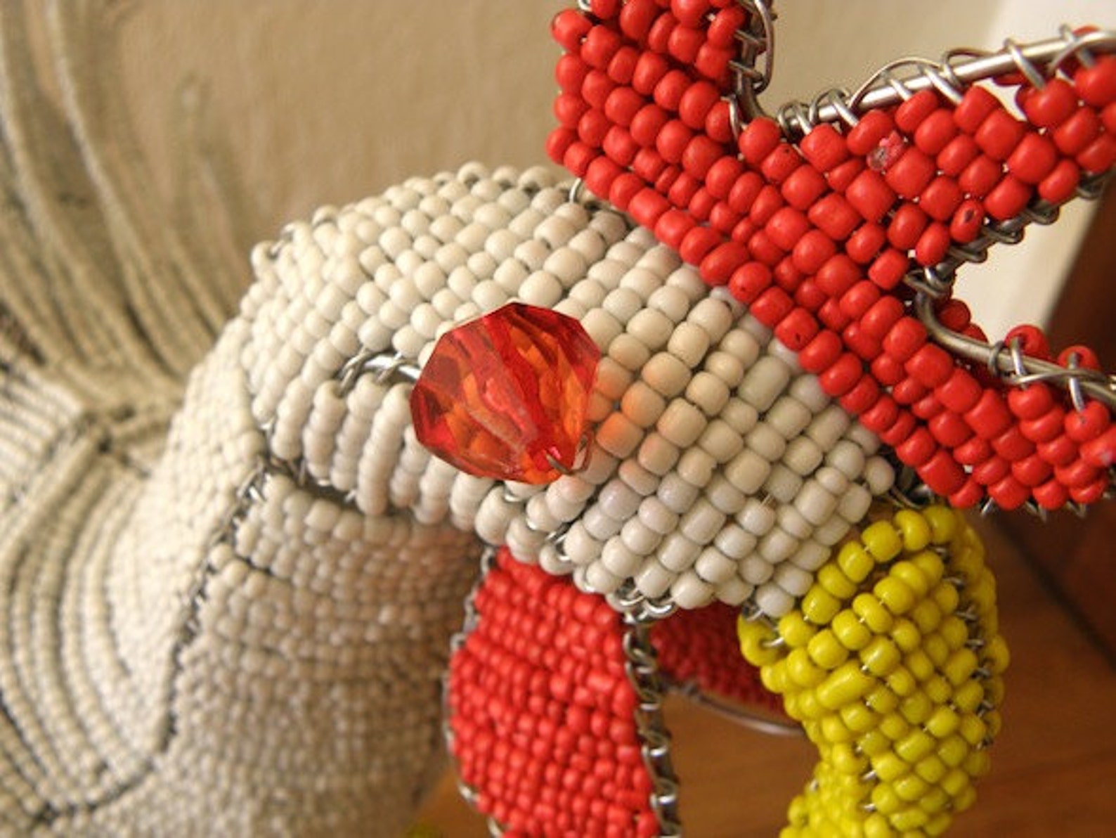 African Beaded Wire Animal Sculpture ROOSTER LARGE White - Etsy