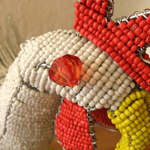 African Beaded Wire Animal Sculpture - ROOSTER LARGE - White With Ruby ...