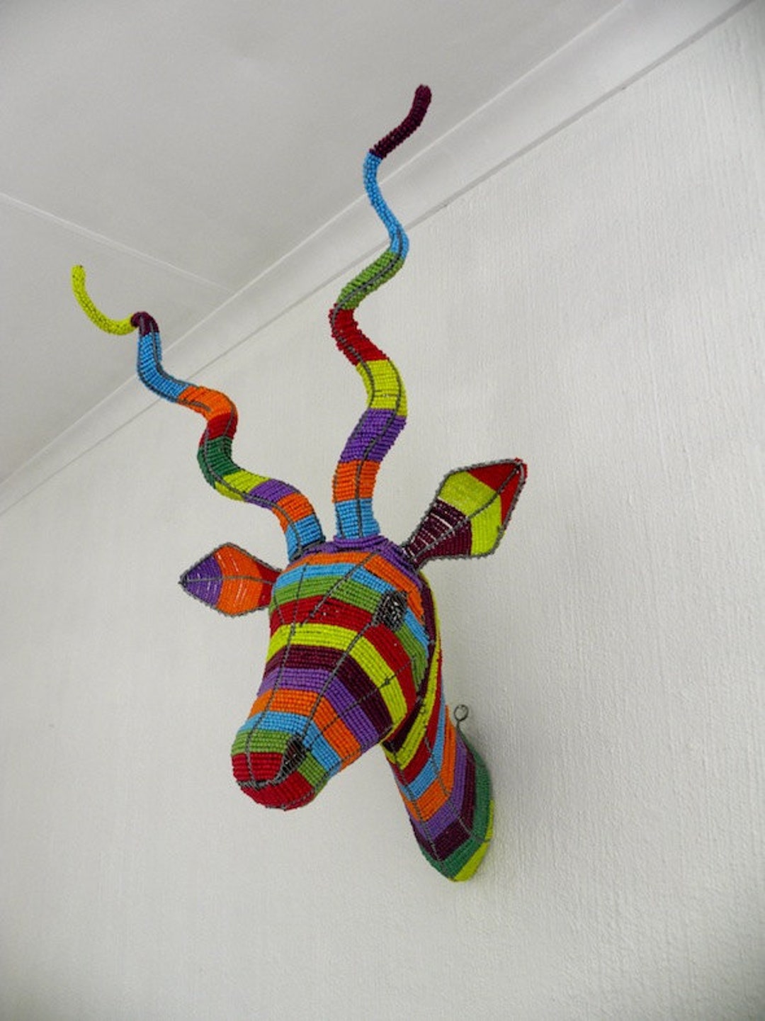 African Beaded Wire Animal Sculpture - KUDU ANTELOPE Head - Rainbow - Etsy