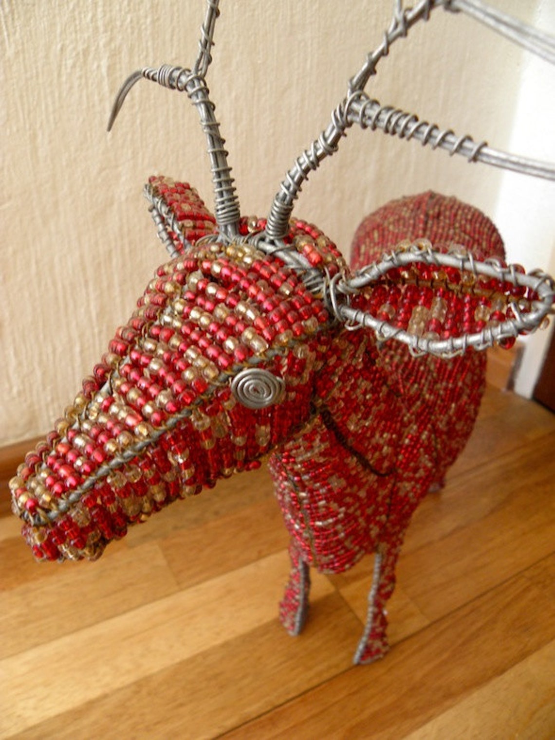 African Beaded Wire Animal Sculpture REINDEER Large | Etsy