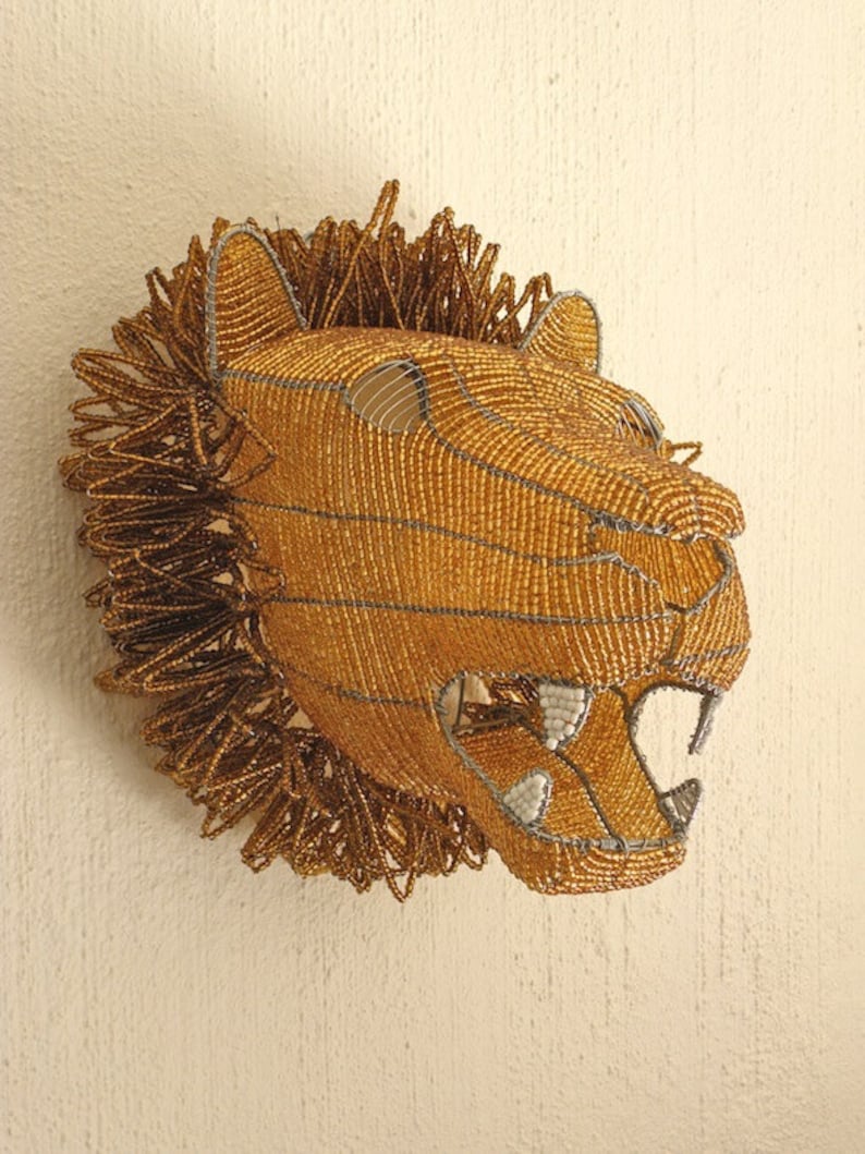 African Beaded Wire Animal Sculpture LION HEAD - Etsy