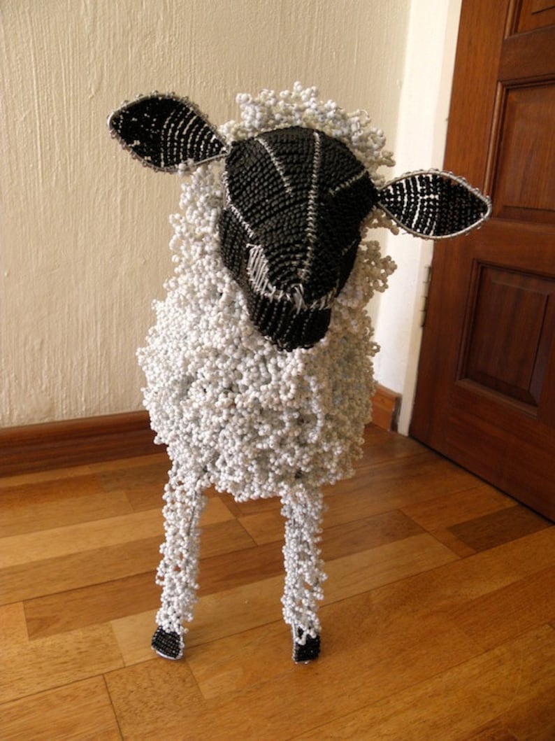 African Beaded Wire Animal Sculpture SHEEP White Woolly W/ - Etsy