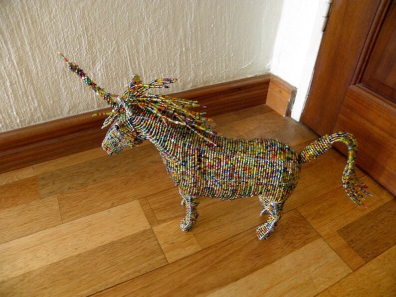 Wire Sculpture African Beaded Animal UNICORN SMALL | Etsy
