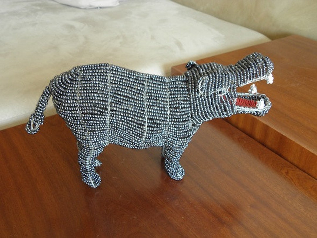 African Beaded Wire Animal Sculpture - HIPPO MEDIUM - Gray - Etsy