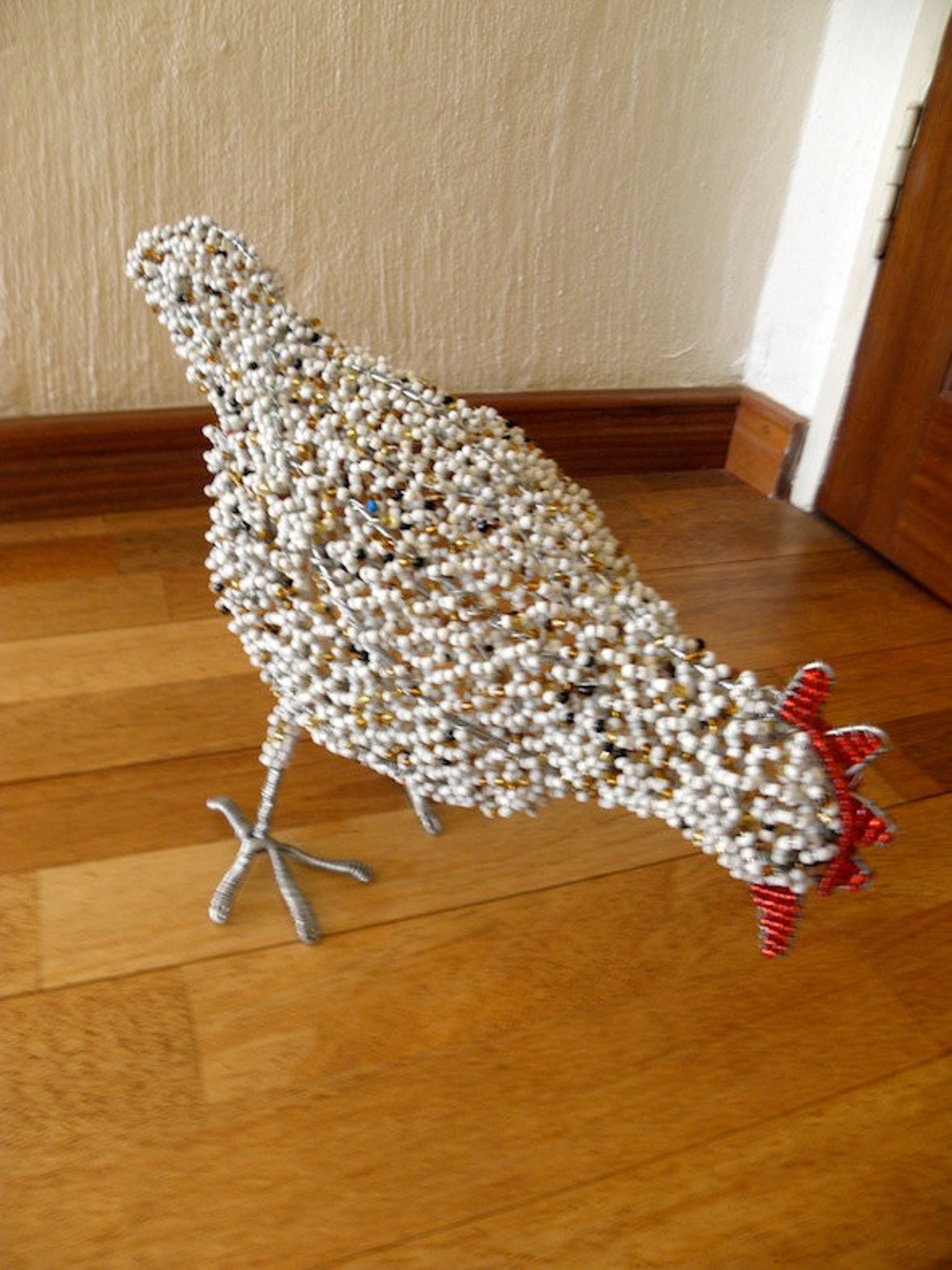 African Beaded Wire Animal Sculpture CHICKEN LARGE White - Etsy Canada