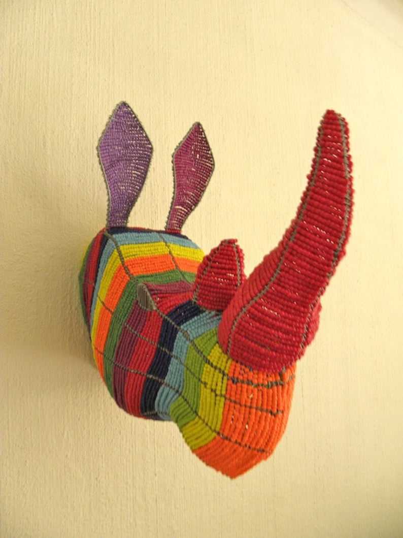 African Beaded Wire Animal Sculpture - RHINO HEAD - Rainbow - Etsy