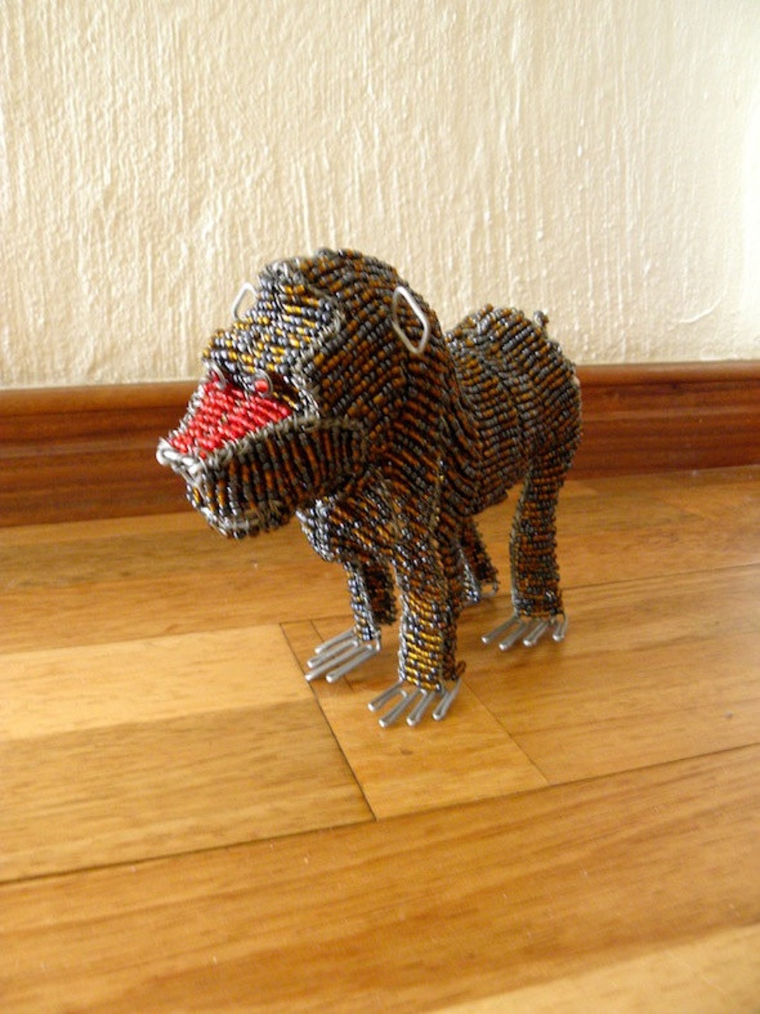 African Beaded Wire Animal Sculpture - BABOON SMALL - Red Nose - Etsy