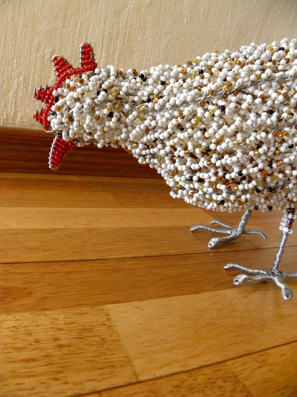 African Beaded Wire Animal Sculpture CHICKEN LARGE White - Etsy Canada
