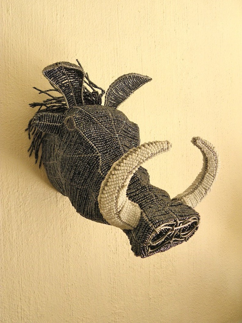 African Beaded Wire Animal Sculpture WARTHOG TROPHY Head | Etsy