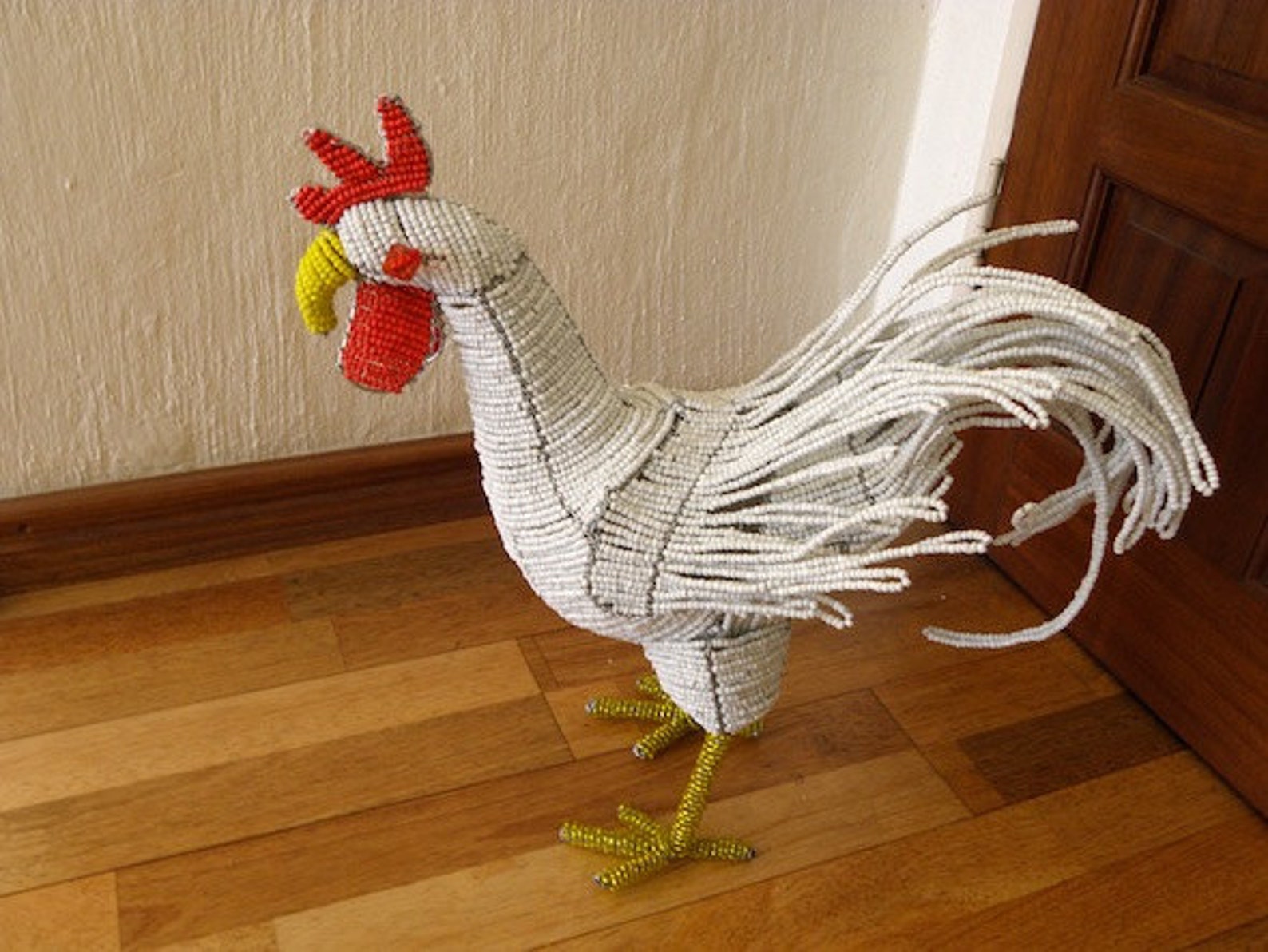 African Beaded Wire Animal Sculpture ROOSTER LARGE White | Etsy