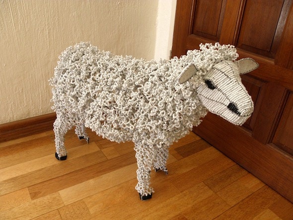 African Beaded Wire Animal Sculpture SHEEP White Large - Etsy