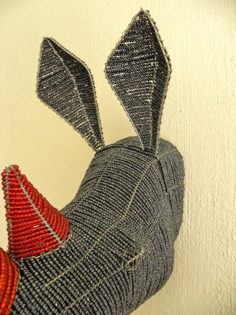 African Beaded Wire Animal Sculpture RHINO Head Grey and - Etsy