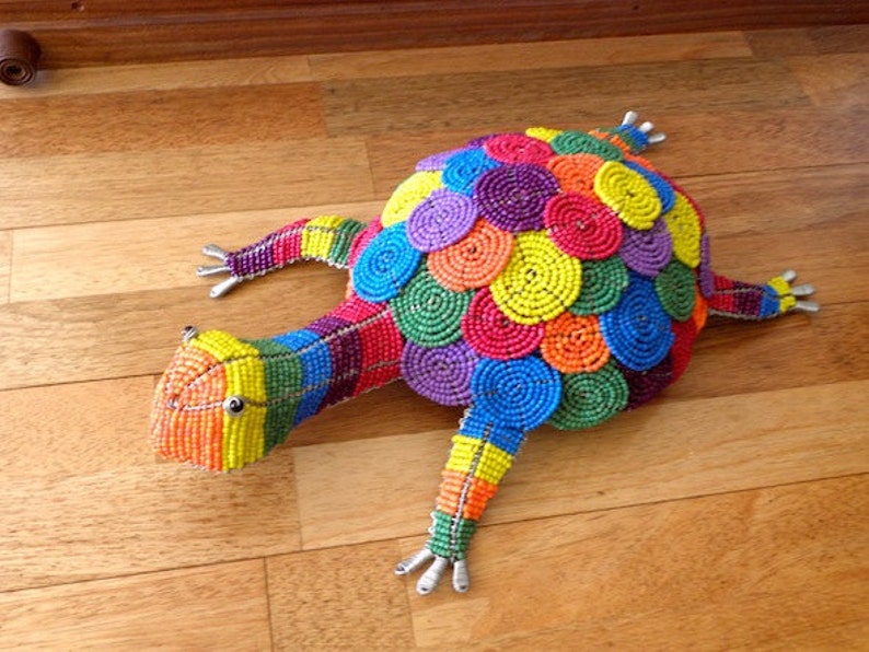 African Beaded Wire Animal Sculpture - TORTOISE - Rainbow - Etsy