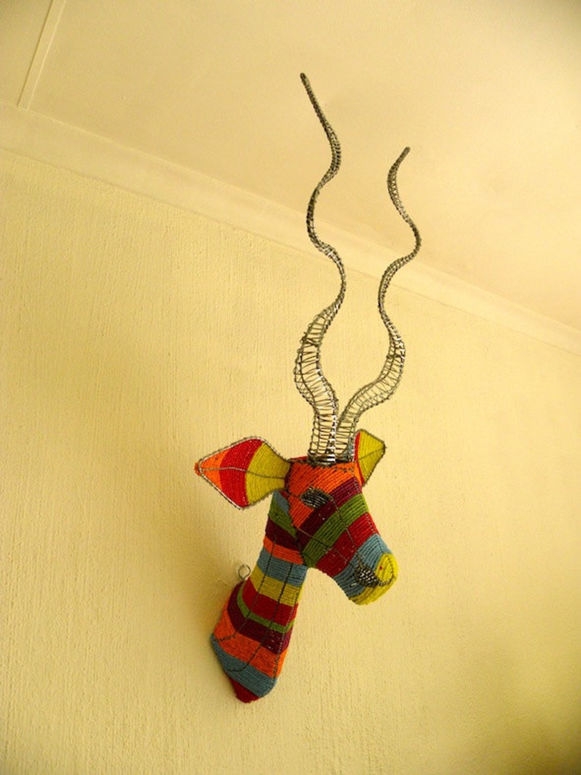 African Beaded Wire Animal Sculpture - KUDU ANTELOPE Head - Rainbow W ...