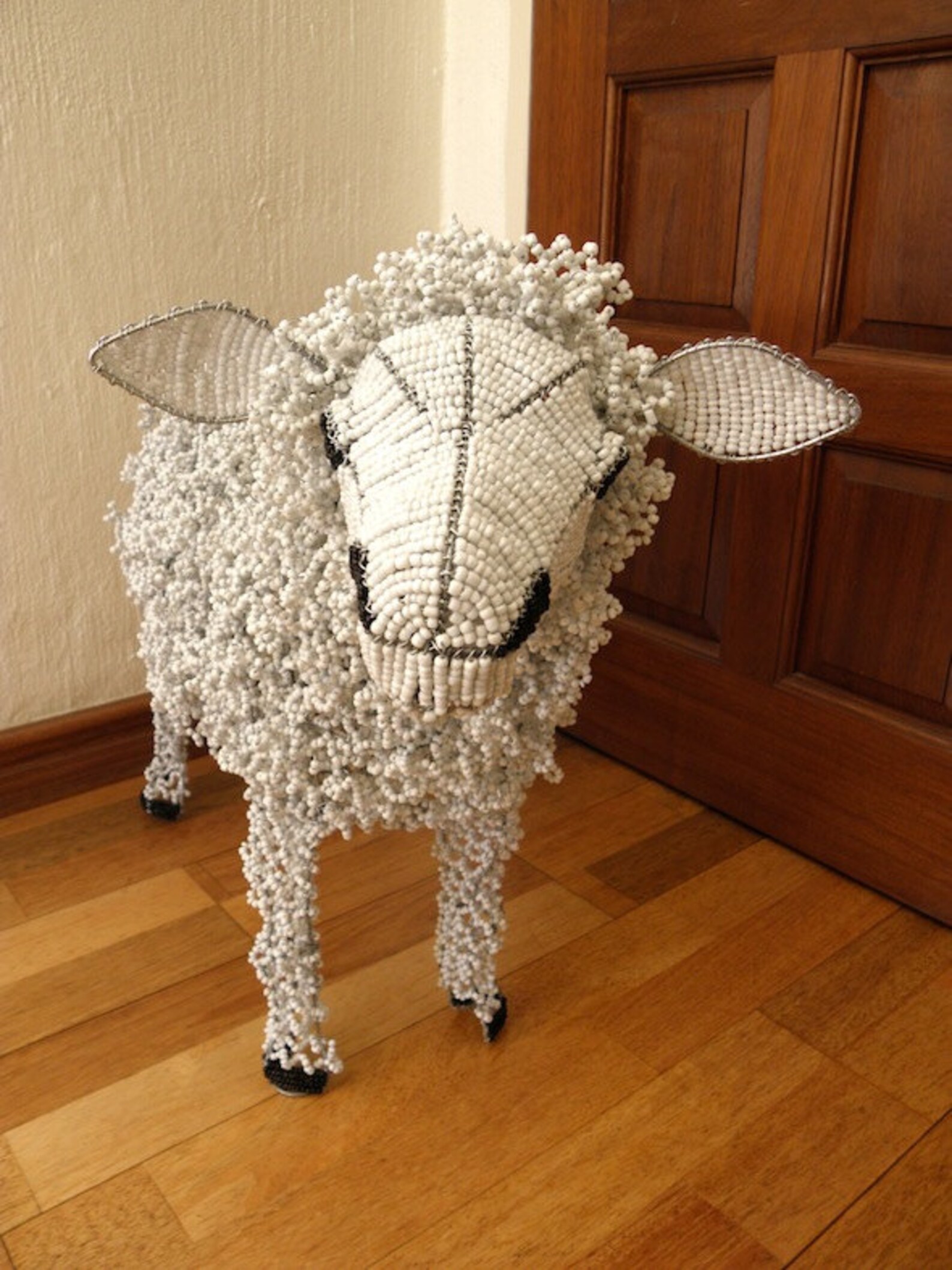 African Beaded Wire Animal Sculpture SHEEP White Large - Etsy