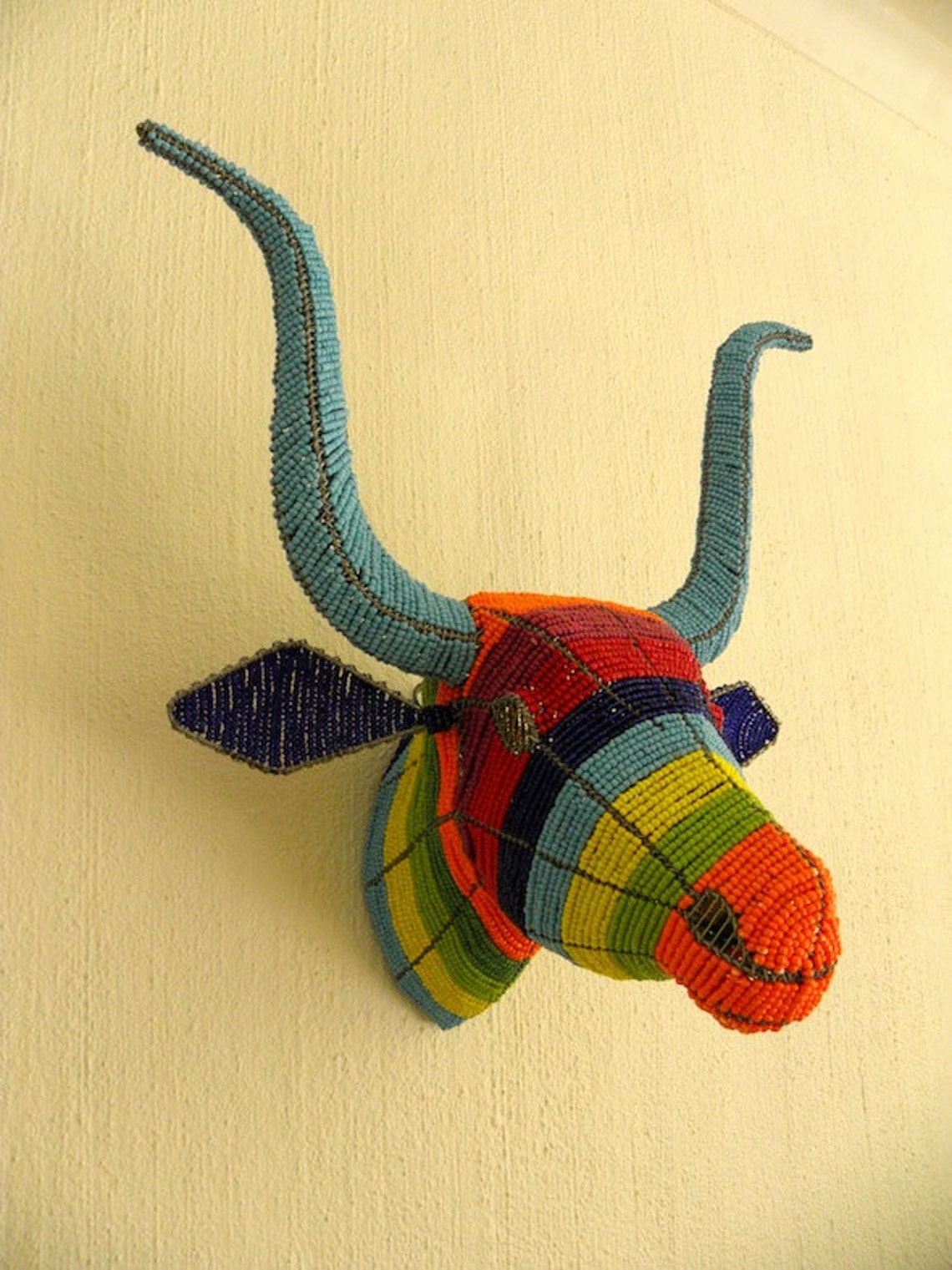 African Beaded Wire Animal Sculpture COW HEAD Rainbow - Etsy