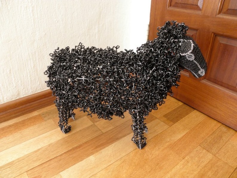 African Beaded Wire Animal Sculpture SHEEP LARGE Black - Etsy