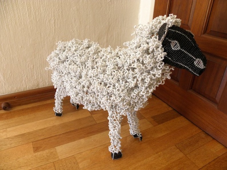 African Beaded Wire Animal Sculpture SHEEP White Woolly W/ - Etsy