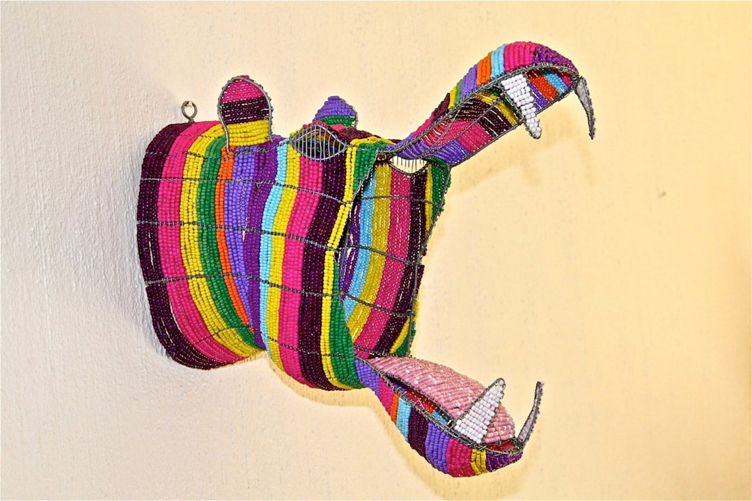 African Beaded Wire Animal Sculpture - HIPPO HEAD - Rainbow - Etsy