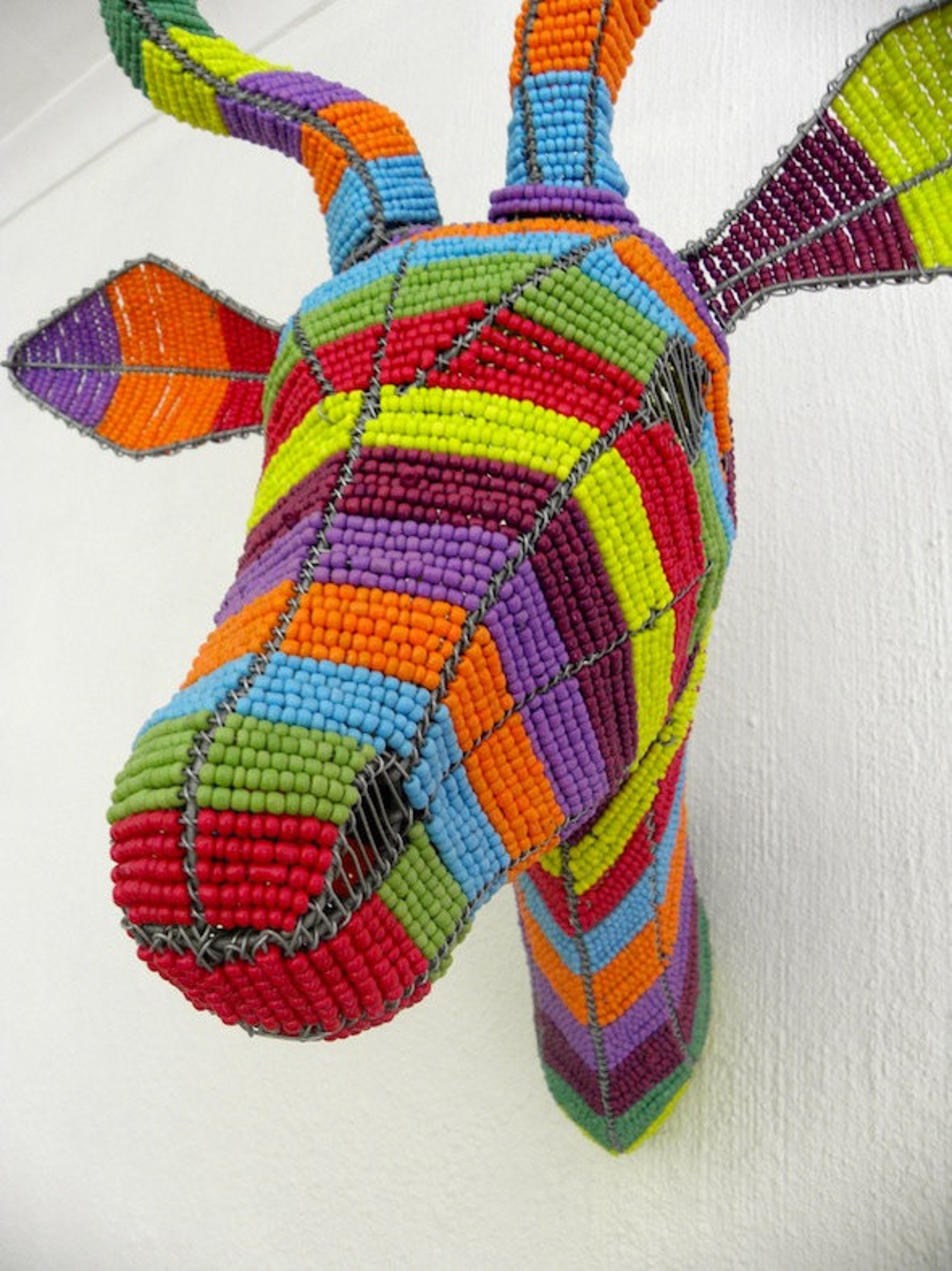 African Beaded Wire Animal Sculpture - KUDU ANTELOPE Head - Rainbow - Etsy