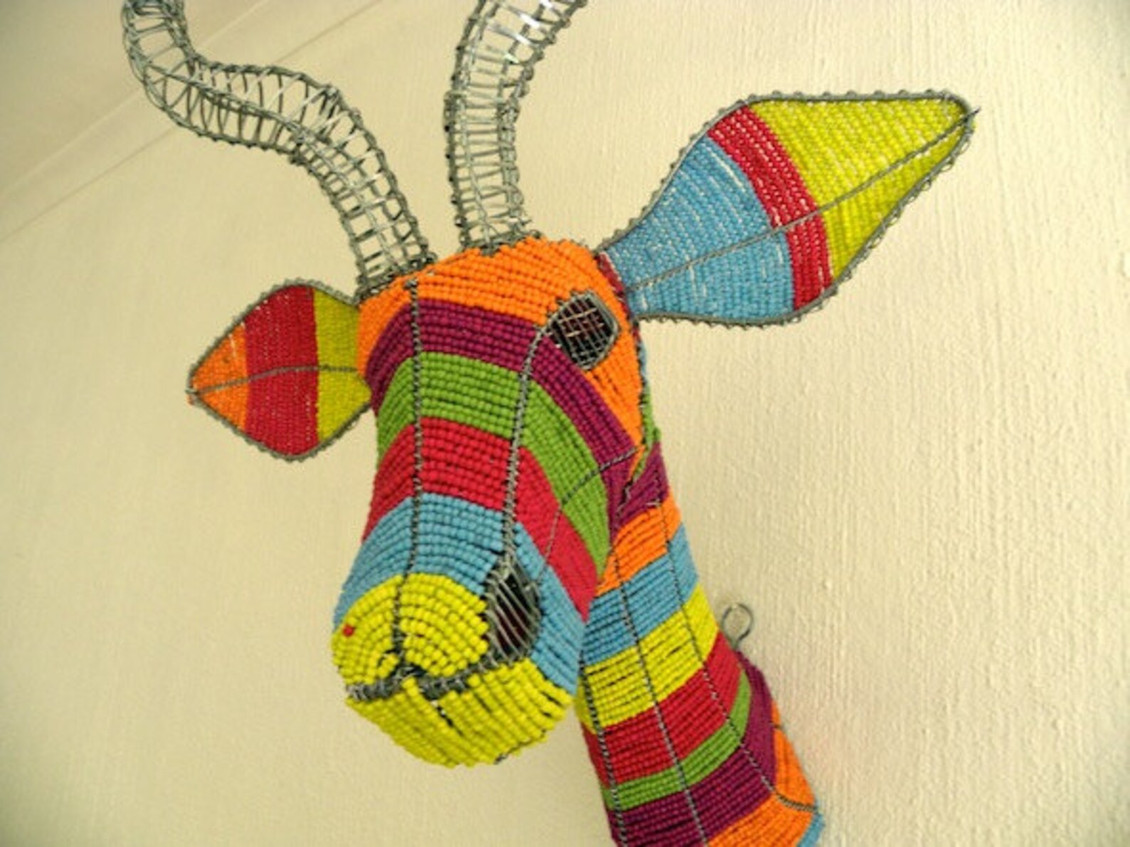 African Beaded Wire Animal Sculpture - KUDU ANTELOPE Head - Rainbow W ...