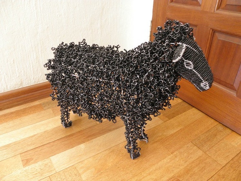 African Beaded Wire Animal Sculpture SHEEP LARGE Black | Etsy