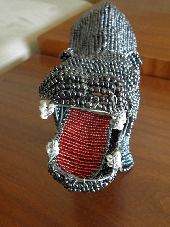 African Beaded Wire Animal Sculpture - HIPPO MEDIUM - Gray - Etsy
