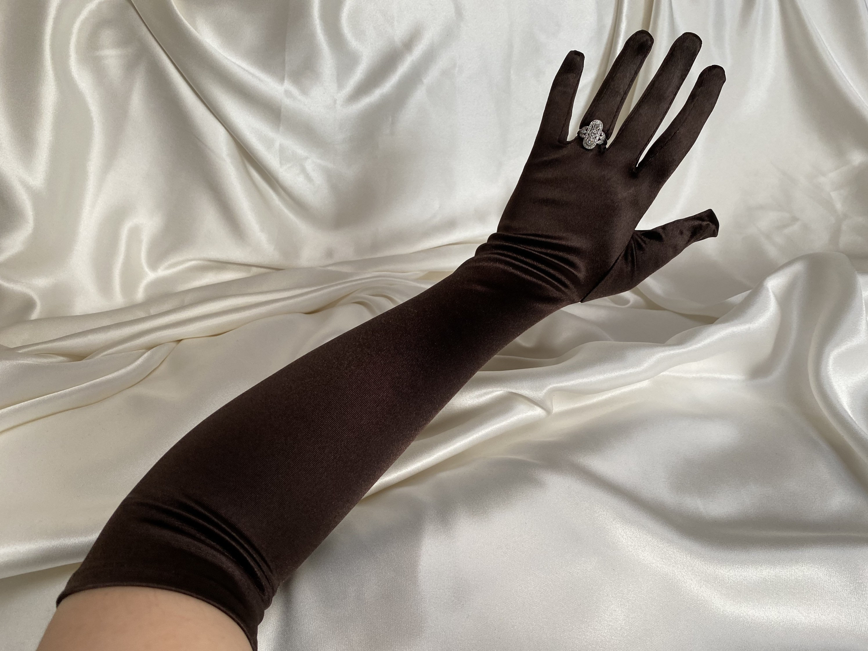 CHOCOLATE BROWN Gloves Long Opera Length Elbow Shiny Satin Silky Wedding Hen Do Bride Cosplay Dress up Glove Bridal Dance Drag Performance Etsy UK