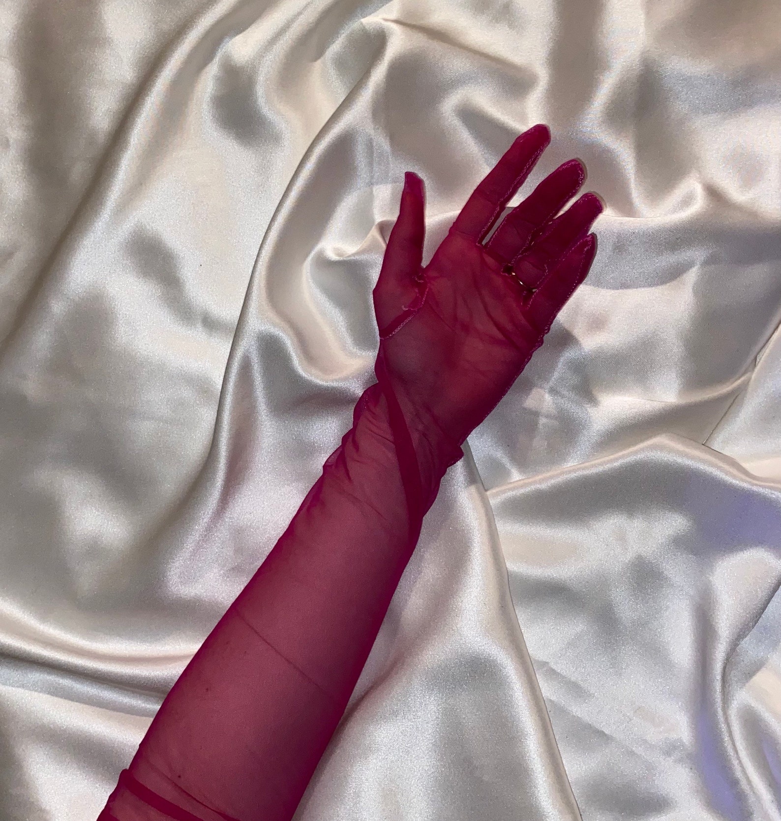 HOT PINK Gloves Tulle Mesh Elbow Length Sheer Opera Gloves - Etsy