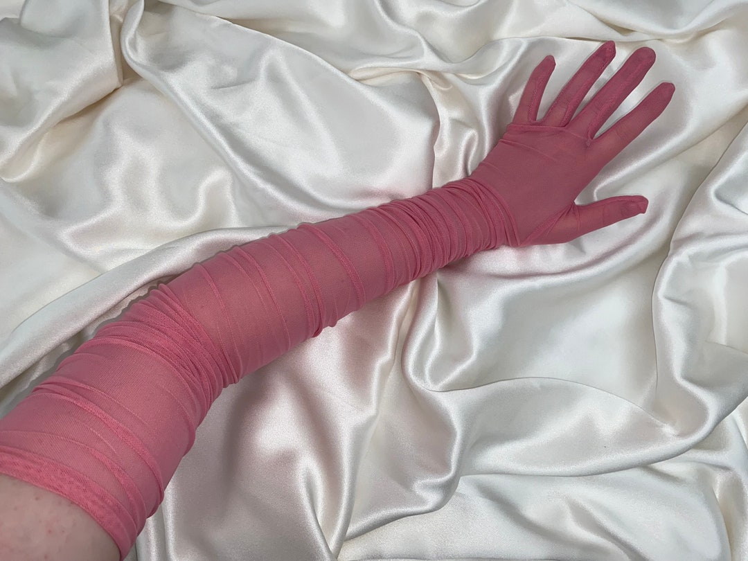 Ruched BUBBLE PINK Extreme Length Over Elbow Length Semi Sheer - Etsy