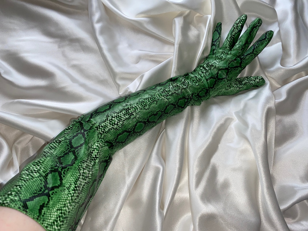 STATEMENT SNAKE Gloves Green Patent Faux Leather Extreme - Etsy