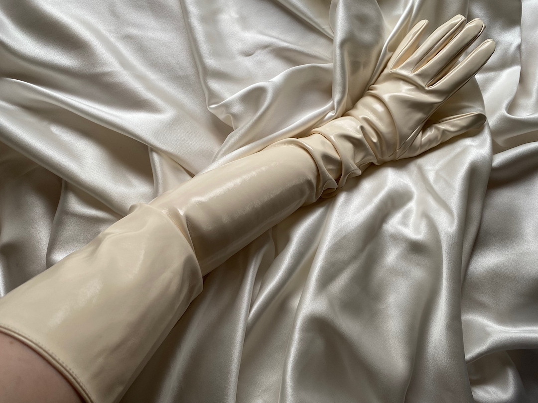 Statement CREAM Gloves Alt Bride Patent Faux Leather Extreme Length ...