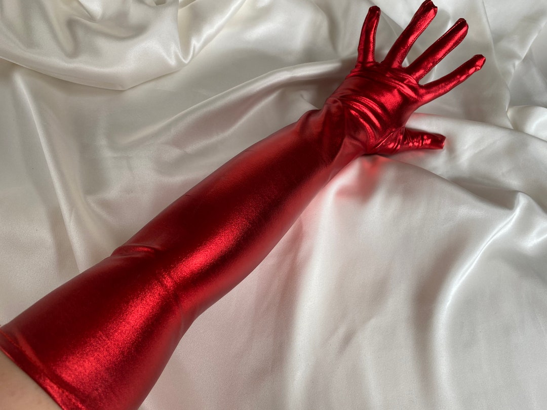 METALLIC RED Gloves Opera Length Over Elbow Shiny Rave Disco - Etsy