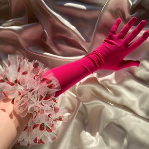 STATEMENT Strawberry Ruffle Hot Pink Gloves Tutu Tulle on Soft Matte ...