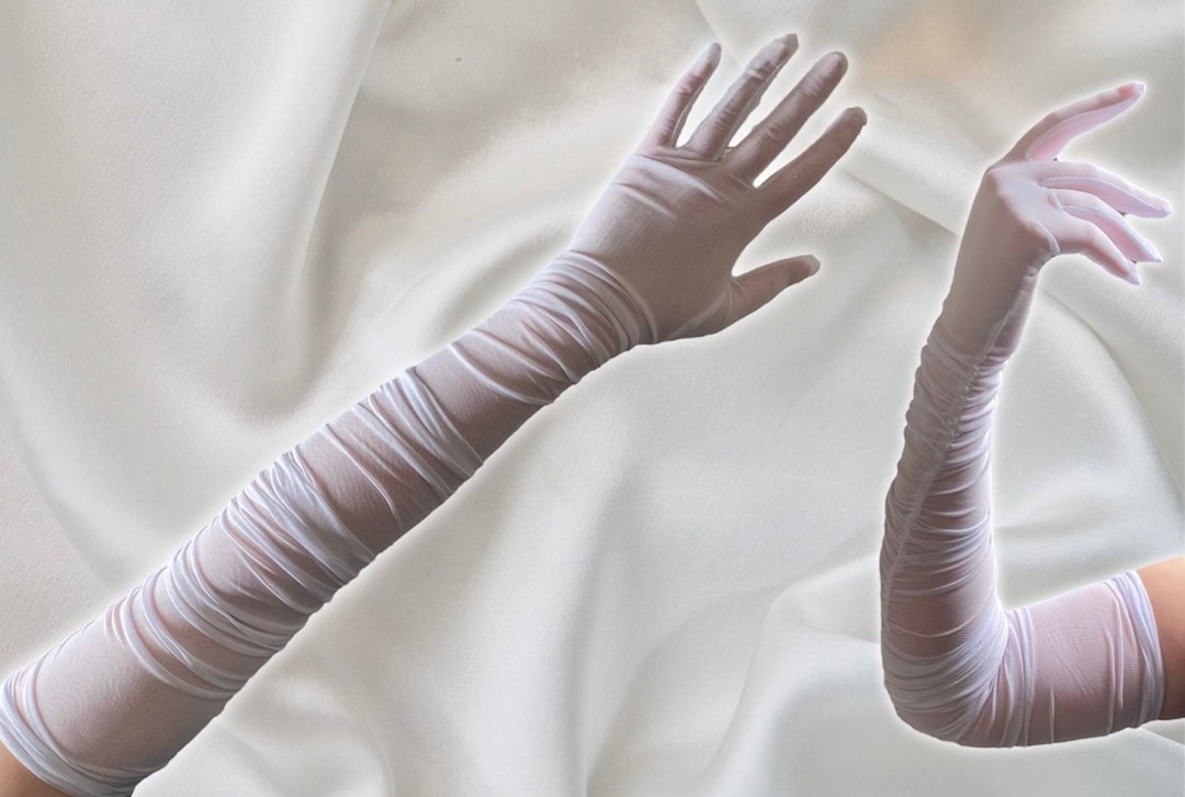 Extreme Length Opera Gloves White Semi Sheer Long Glove Bachelorette ...
