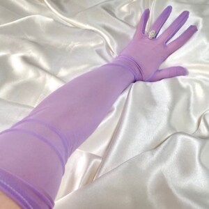 LILAC PURPLE Opera Over Elbow Length Semi Sheer Gloves, Long Bridal ...