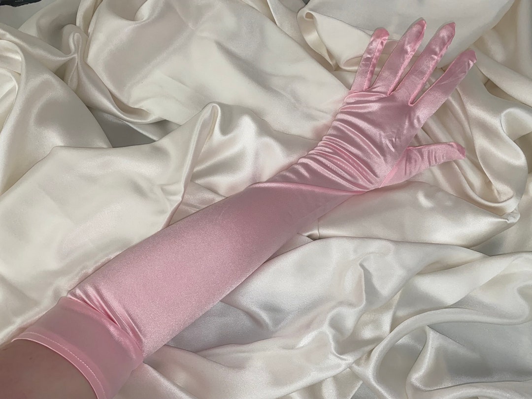 BABY PINK Gloves Extra Long Opera Length Elbow Shiny Satin Silky ...